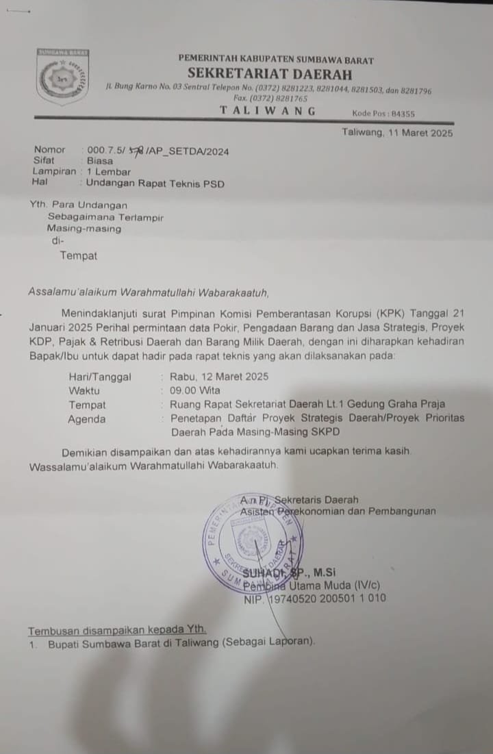 Bocor Surat Rahasia Pemda Sumbawa Barat, KPK Minta Data Proyek ...